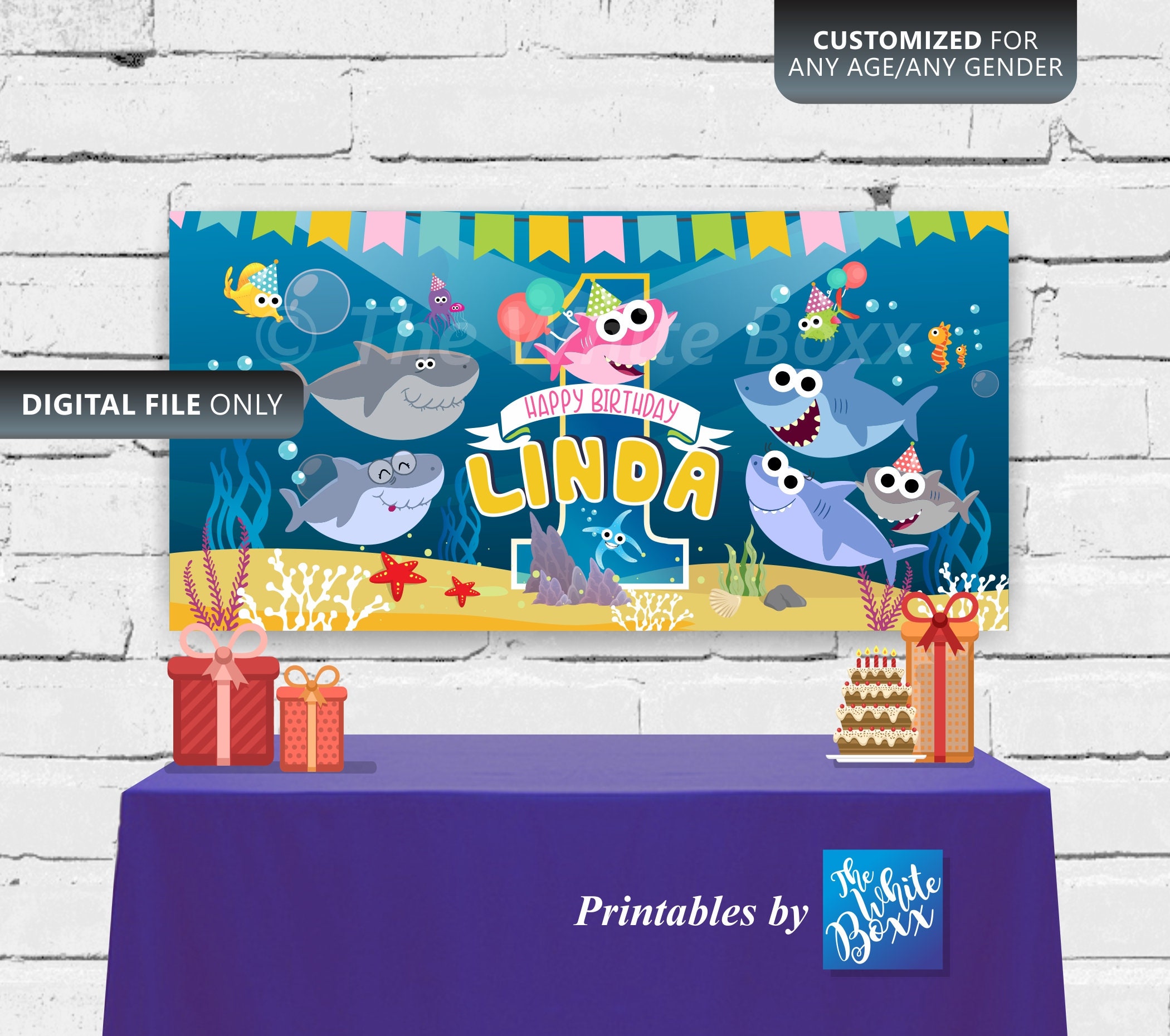 Baby Shark Banner/ Baby Shark Backdrop for Boy / Girl / Twins - Etsy