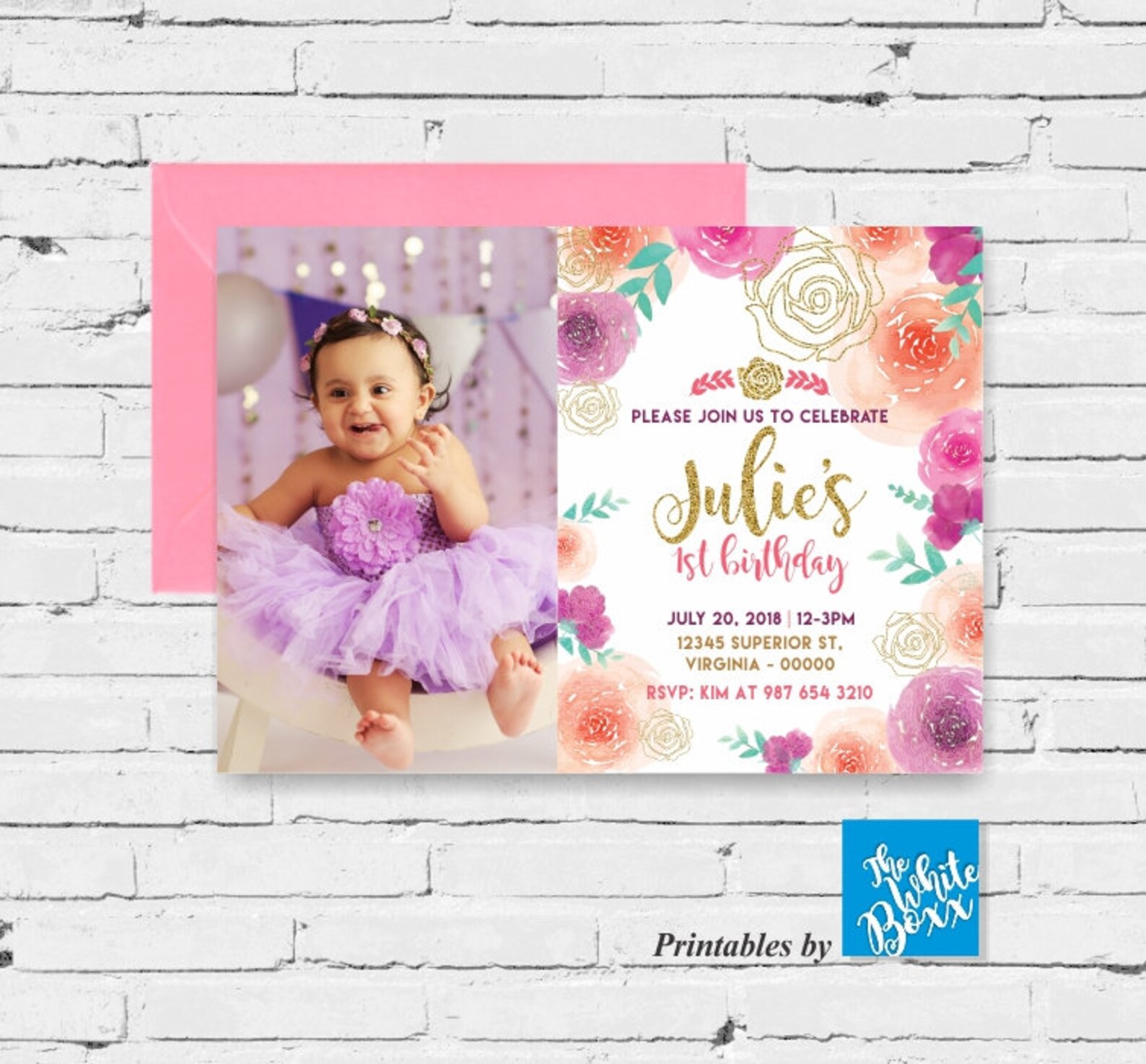 Flower Themed Birthday Invite / Invitation Card Printable for | Etsy