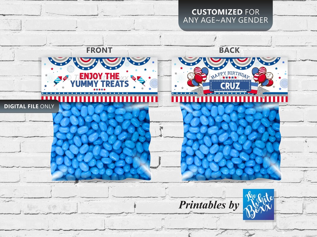 Red White Blue / July 4th / Independence Day Treat Bag Labels / Candy ...