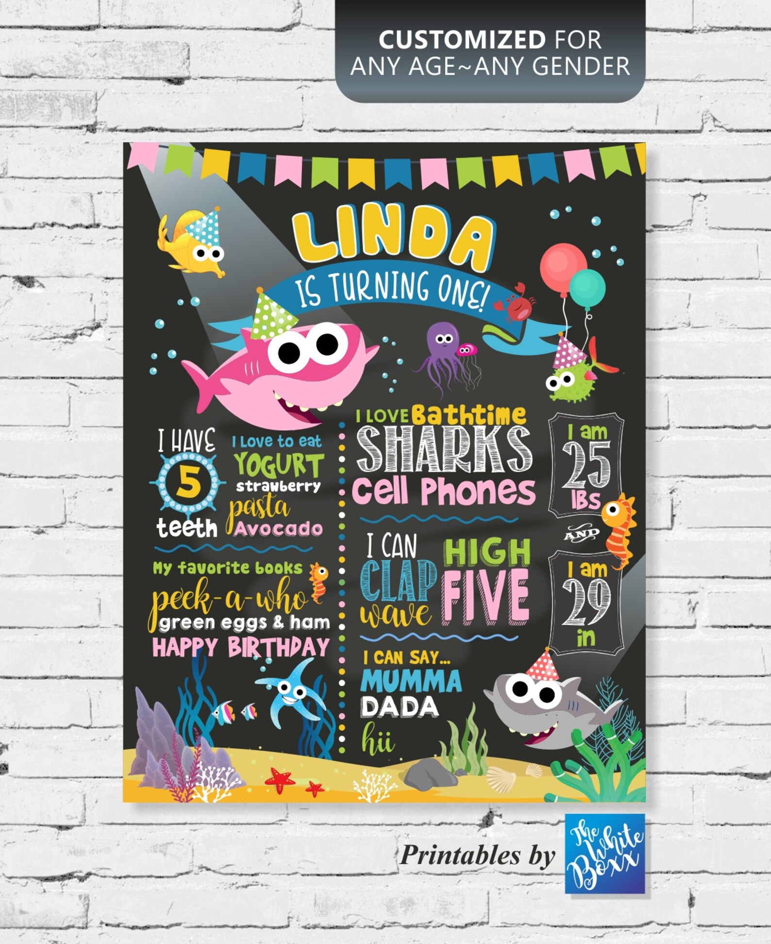 Baby Shark Chalkboard / Stats Poster for Boy / Girl - Etsy