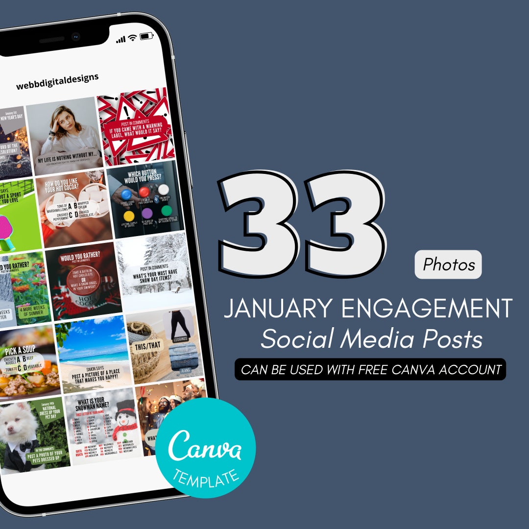 2024 JANUARY Engagement Post, Content Calendar, Canva Template, Author ...