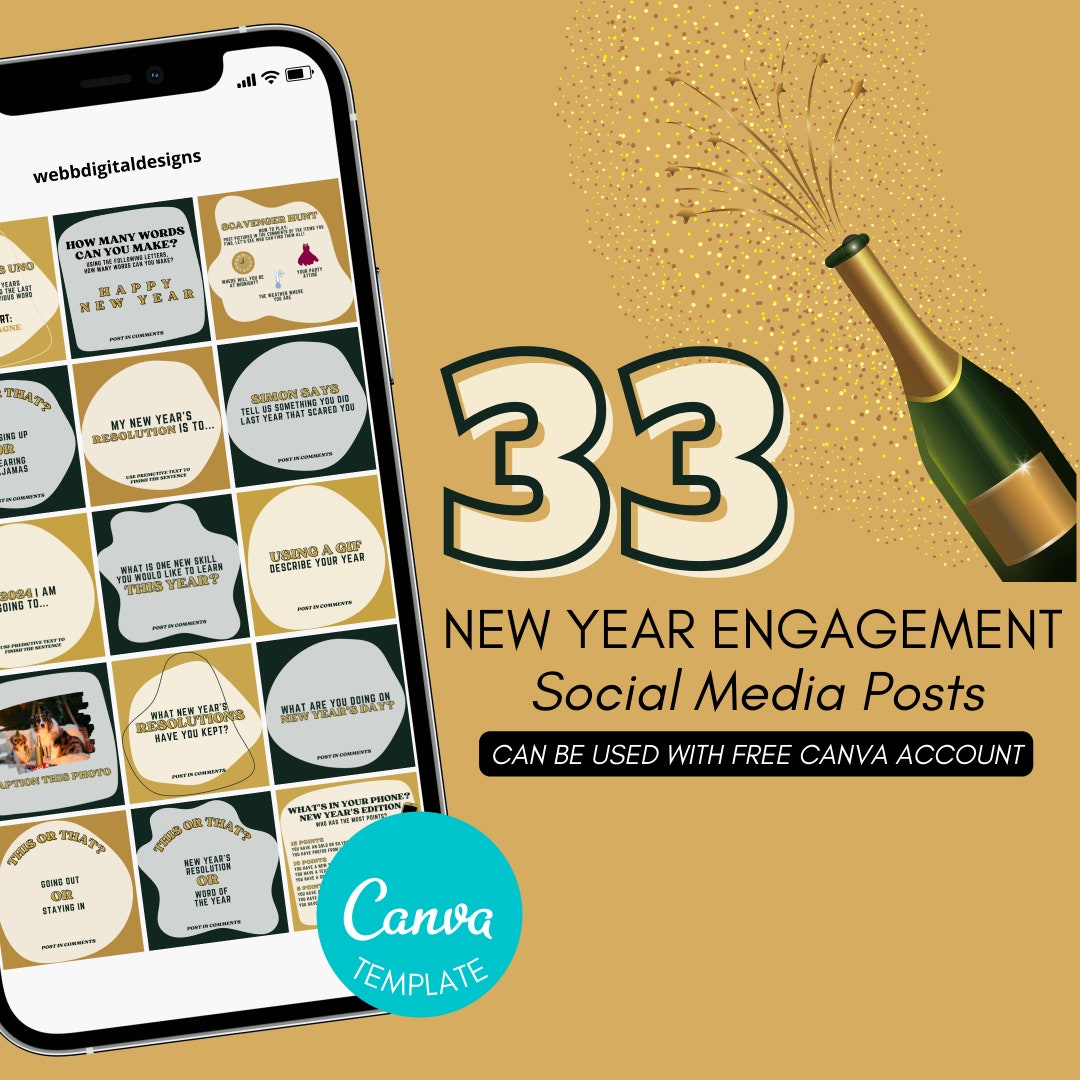 New Year's Social Media Engagement Posts: Canva Template (digital ...