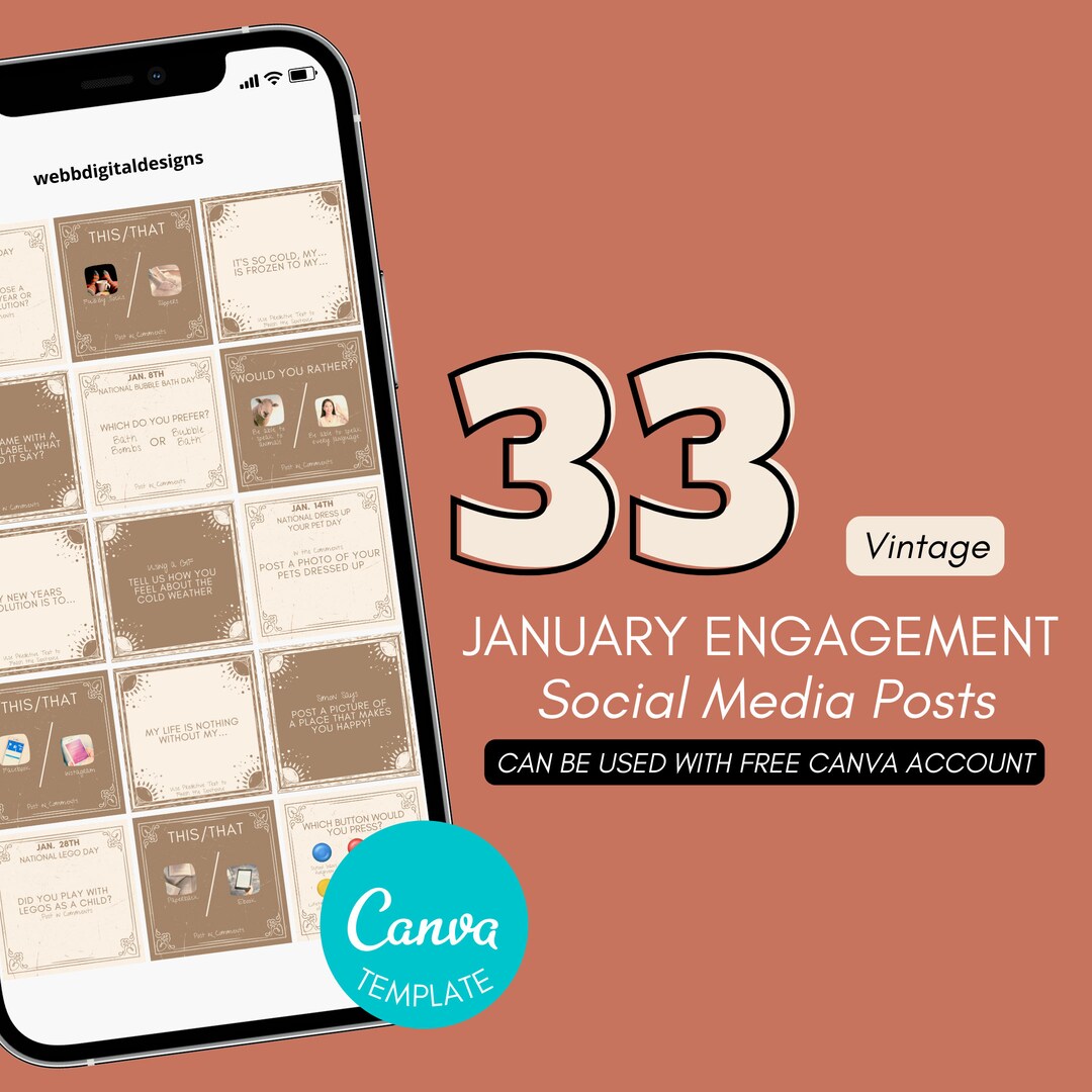 2024 JANUARY Engagement Post, Content Calendar, Canva Template, Author ...