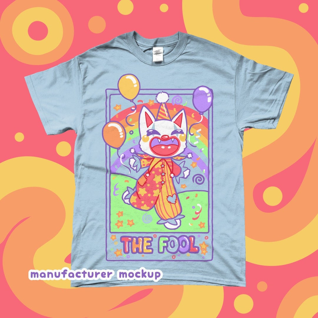 The Fool Clowncore Kitty Cat Tarot Card Style T-shirt for Cute, Kidcore ...