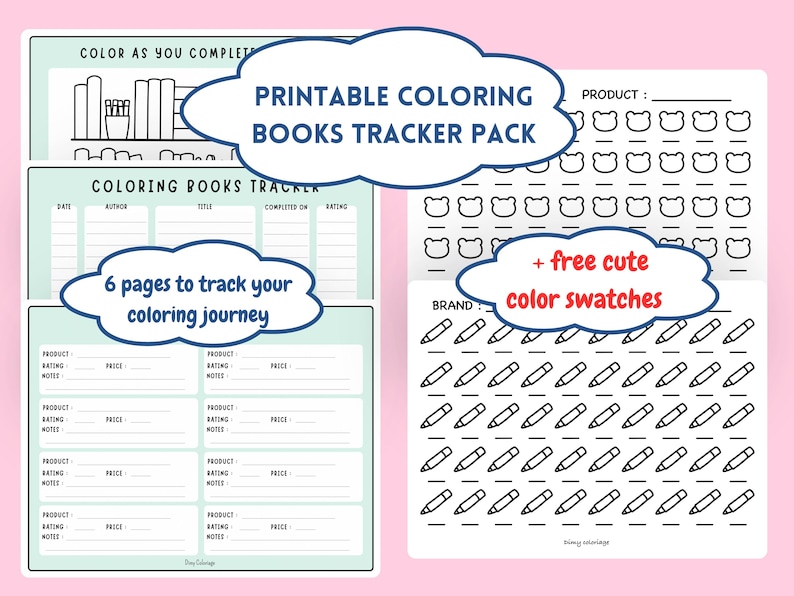 Cute Coloring Books Tracker to Download, Printable Tracker Coloring Log ...