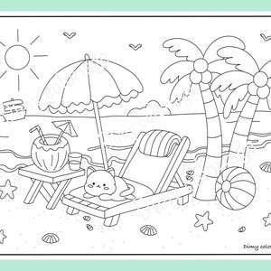 Printable Fun Summer Kawaii Coloring Page for Adults and Teenagers ...