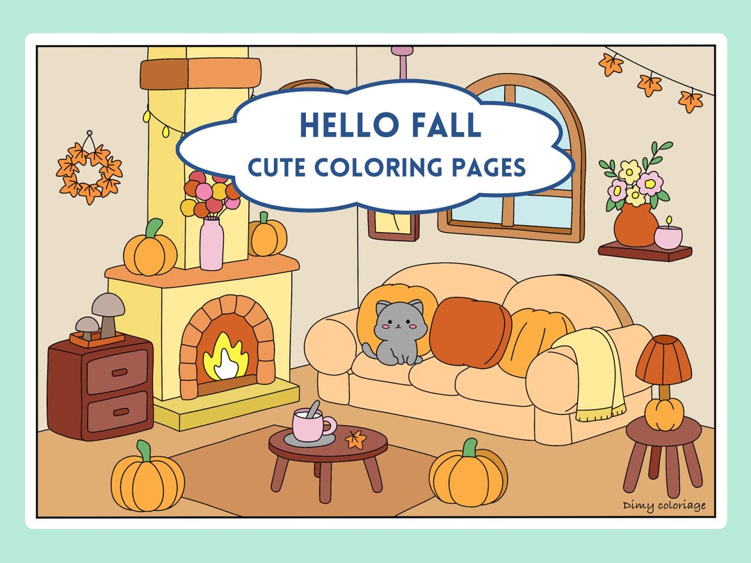 Printable Kawaii Coloring Pages for Adults, Cozy Fall Coloring Pages to ...