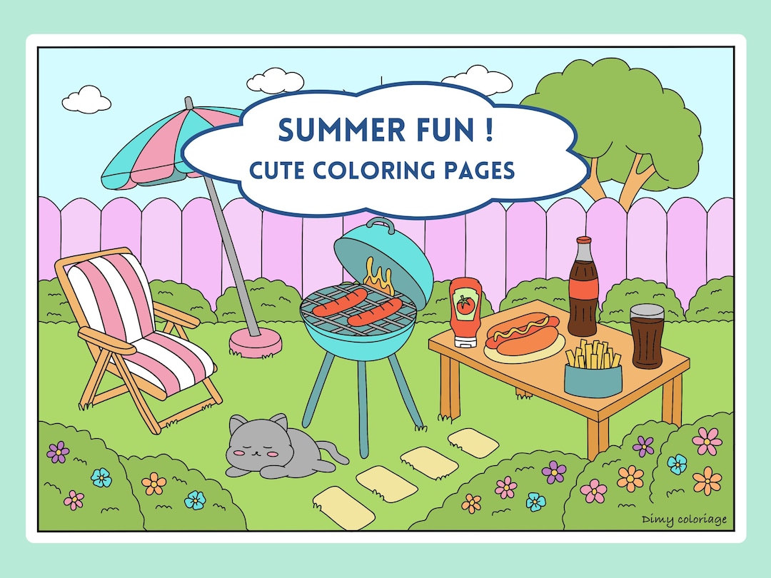 Printable Fun Summer Kawaii Coloring Page, Cute Coloring Print, Hand ...
