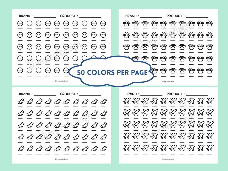 Unique Color Swatch Charts for Markers and Pens, Printable Color ...