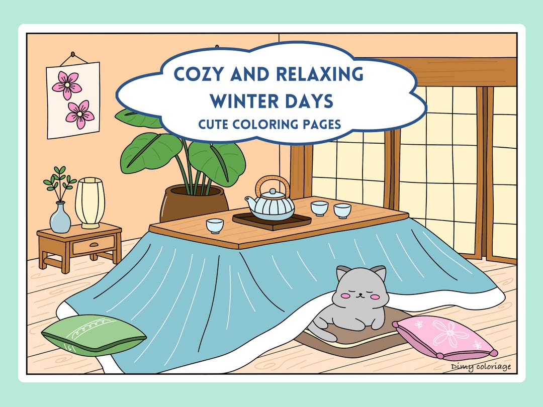 Printable Cozy Coloring Pages for Adults, Cozy Relaxing Winter Coloring ...