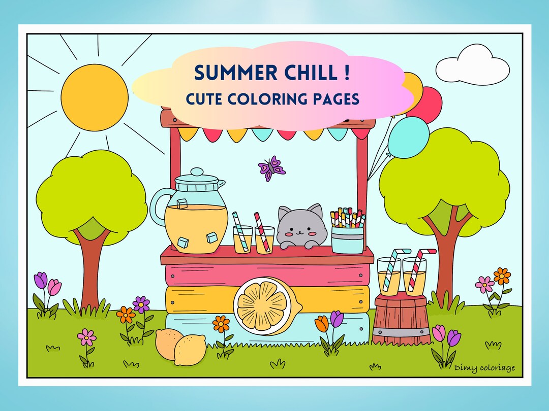 Printable Fun Summer Kawaii Coloring Page for Adults and Children, Hand ...