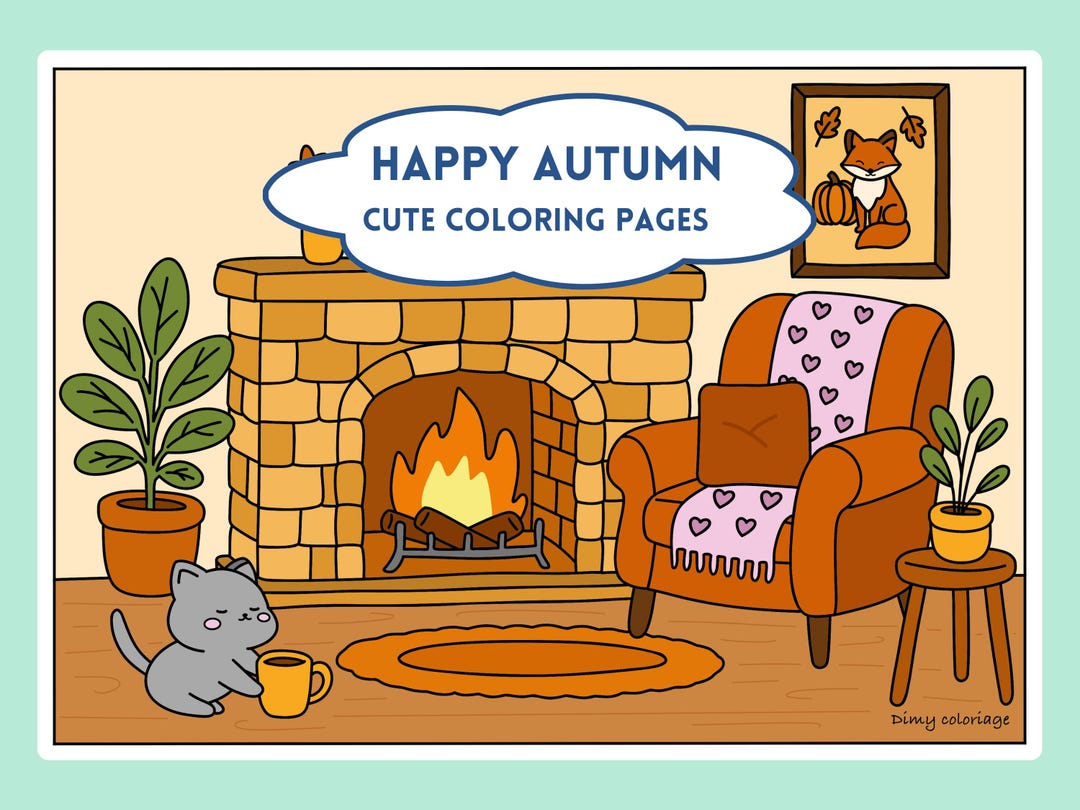 Printable Cozy Autumn Coloring Pages for Adults, Cozy Fall Coloring ...