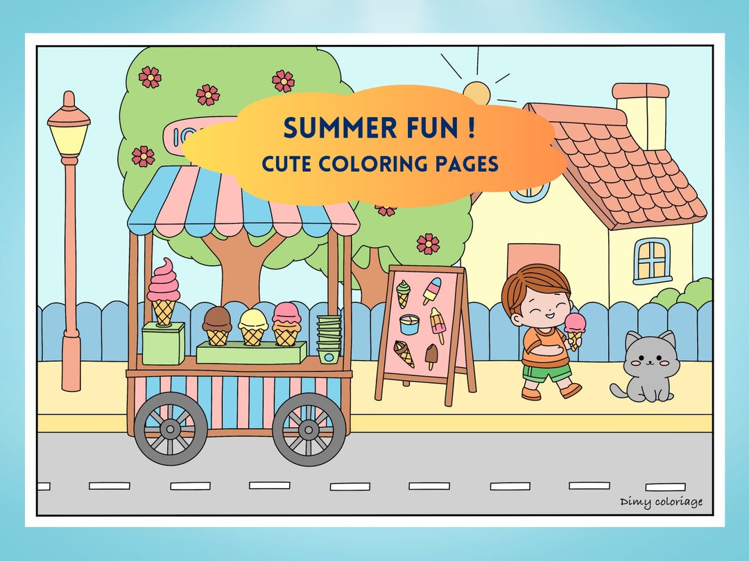 Printable Fun Summer Kawaii Coloring Page for Adults and Children, Hand ...