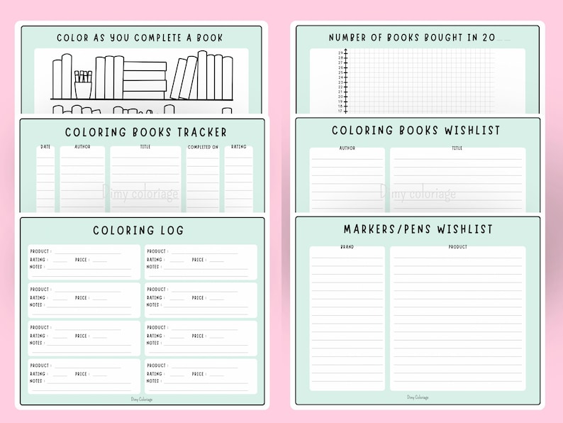 Cute Coloring Books Tracker to Download, Printable Tracker Coloring Log ...