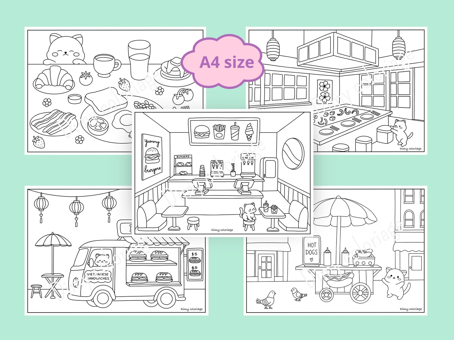 Kawaii Printable Food Coloring Pages for Adults, Cozy Coloring Pages to ...