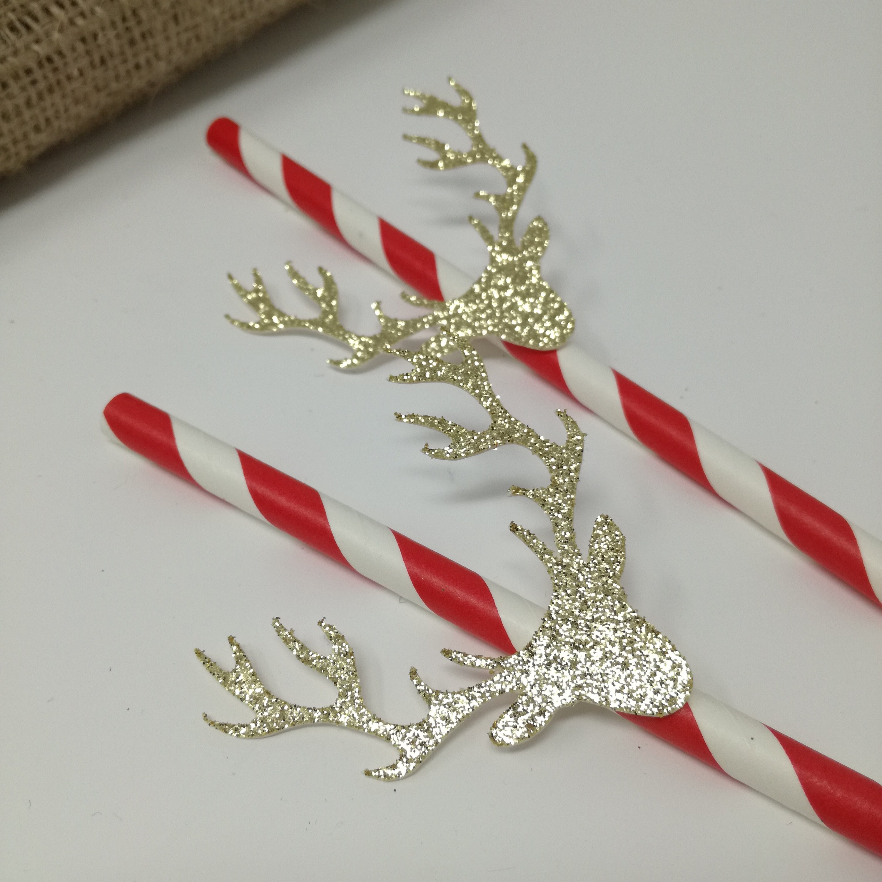 Reindeer Christmas straw. 10 pieces. Christmas decoration. Red | Etsy