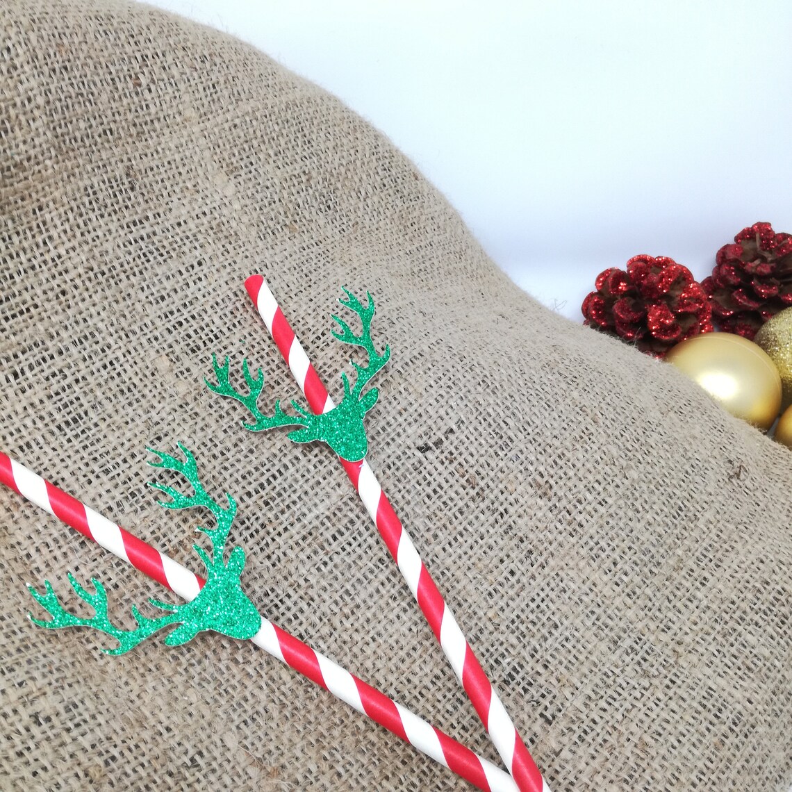 Reindeer Christmas straw. 10 pieces. Christmas decoration. Red | Etsy