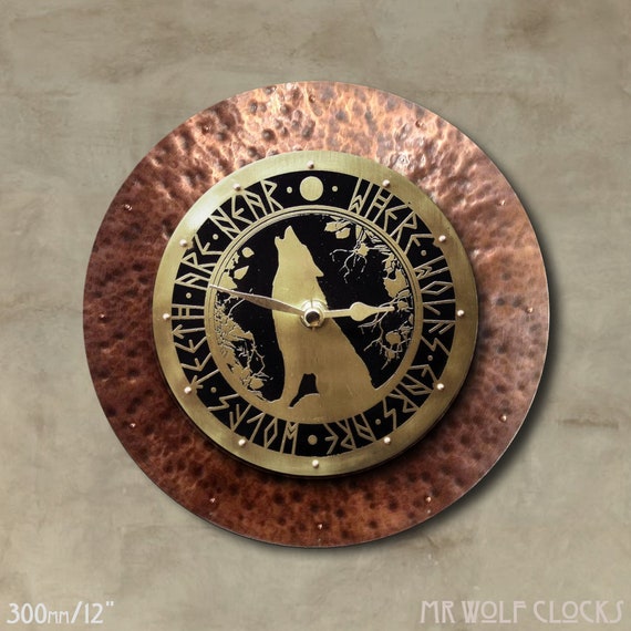 Large Wall Clock Wolf Vikingcopper and Acid Etched - Etsy