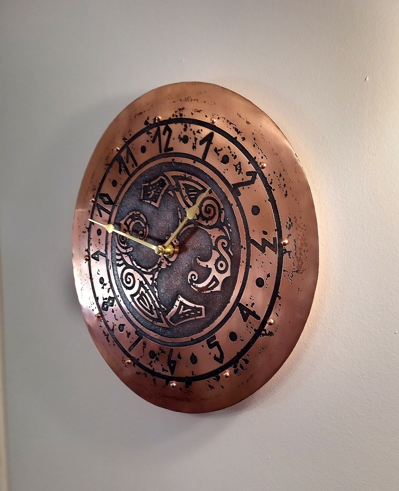Viking Art Wall Clock Copper. Odin's Ravens Design by - Etsy