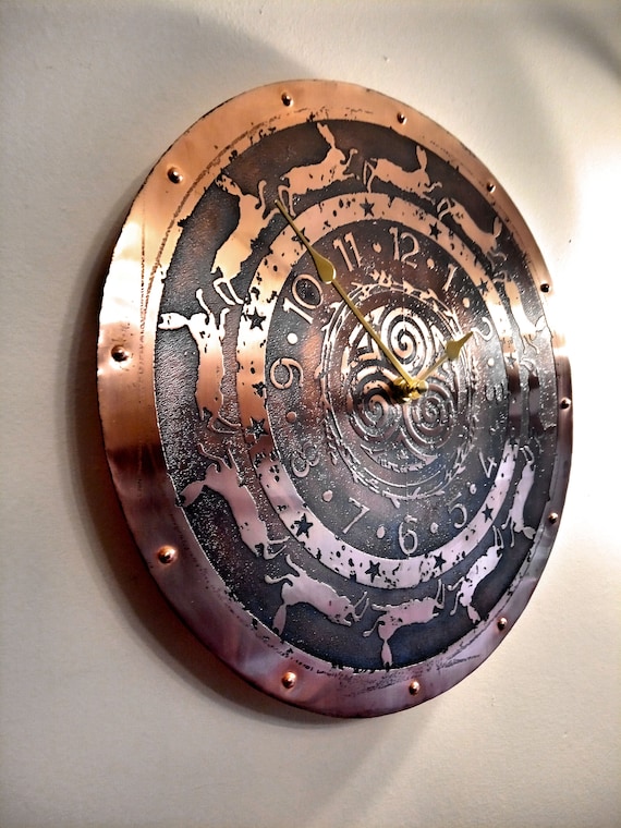 Large Copper Wall Clock With Hares and Triskele12 | Etsy UK