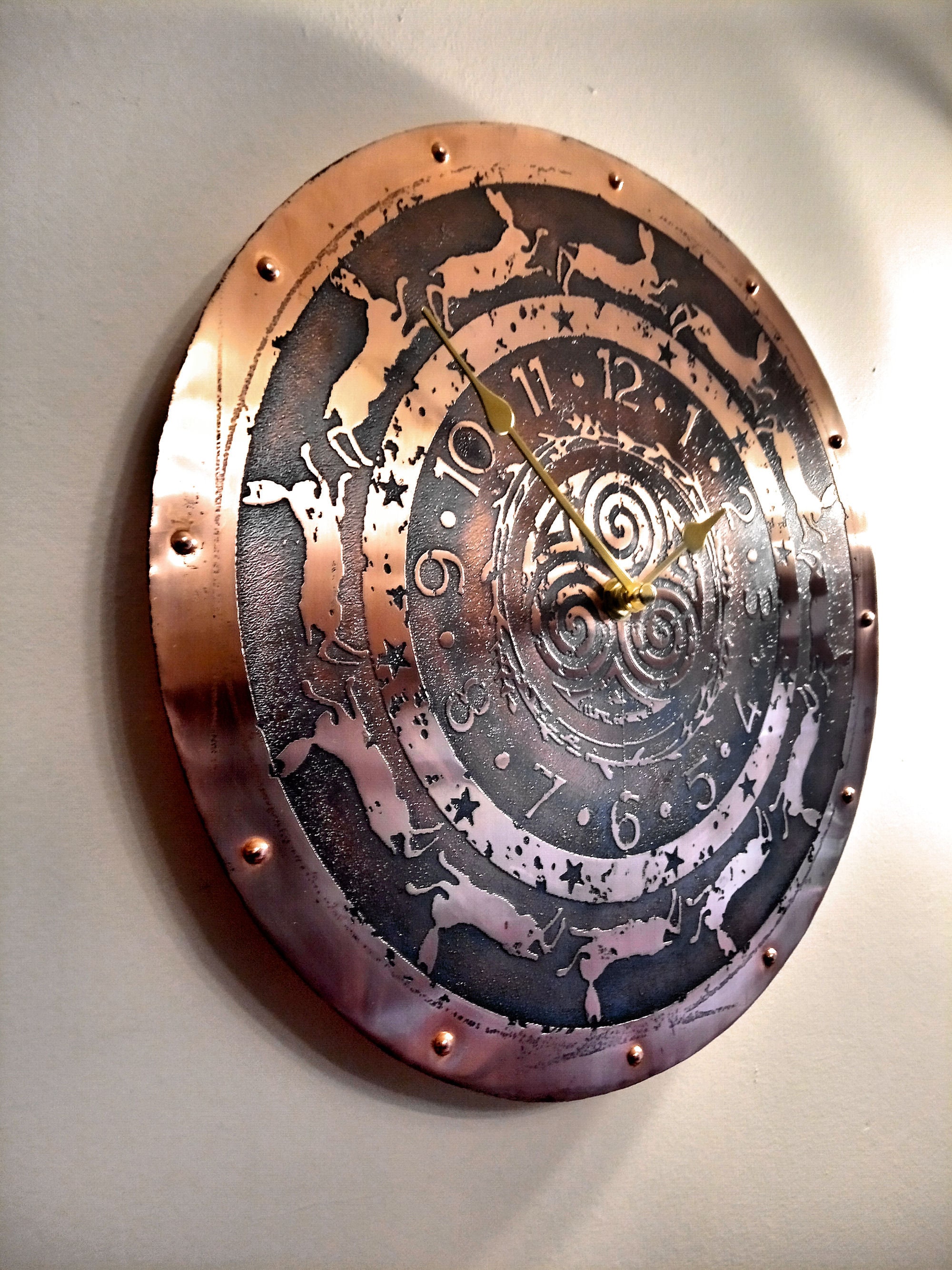 Copper Wall Clock With Hares and Triskele8/200mm Celtic | Etsy