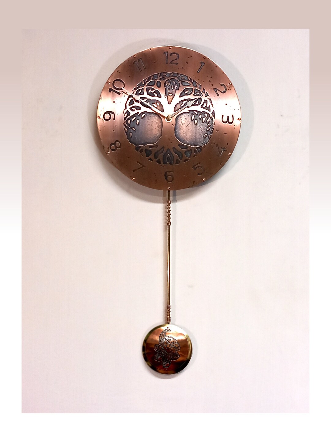 Copper Pendulum Wall Clock With Tree of Life and Bold Numbers - Etsy