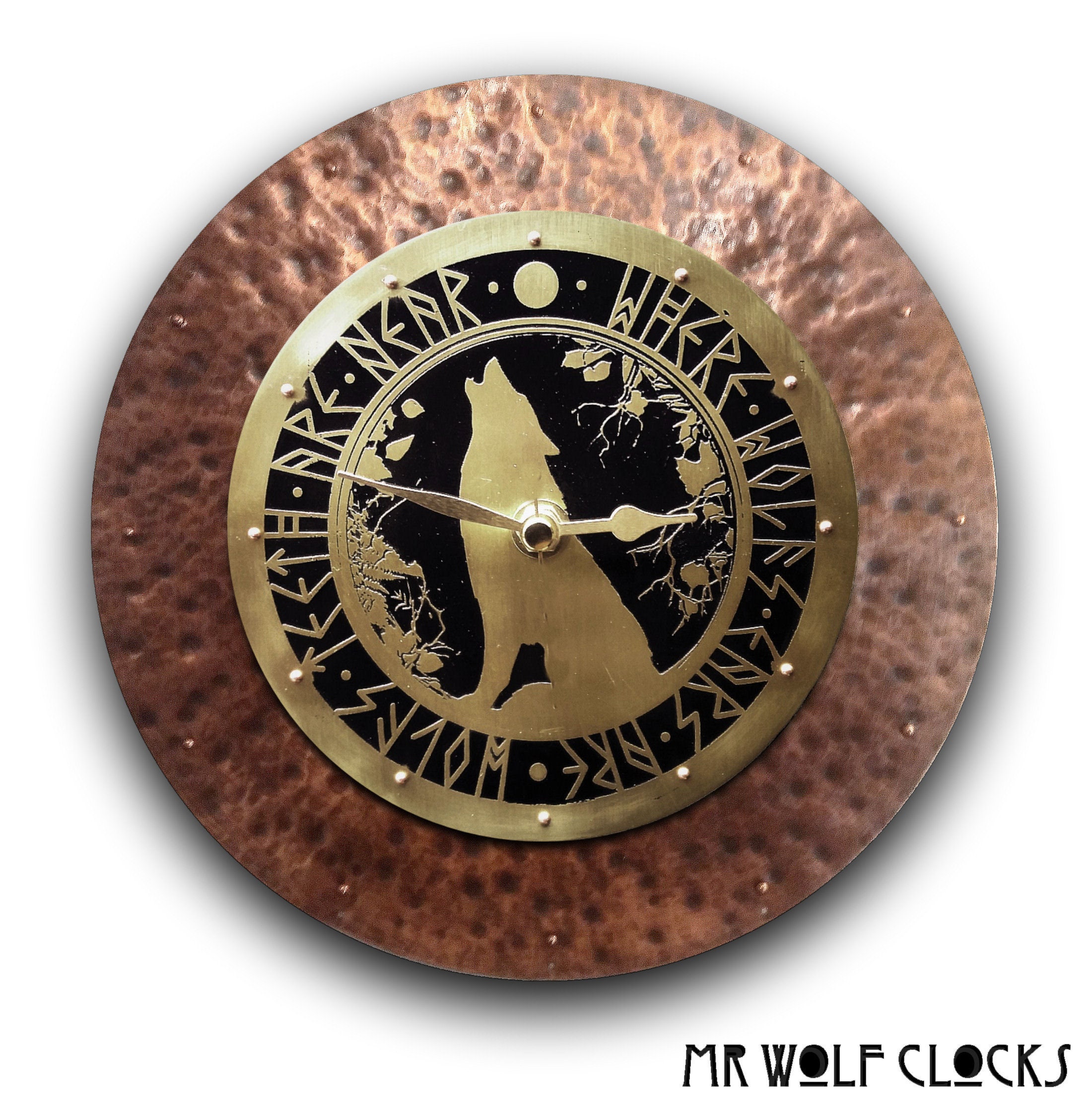 Large Wall Clock Wolf VikingCopper and Acid Etched | Etsy