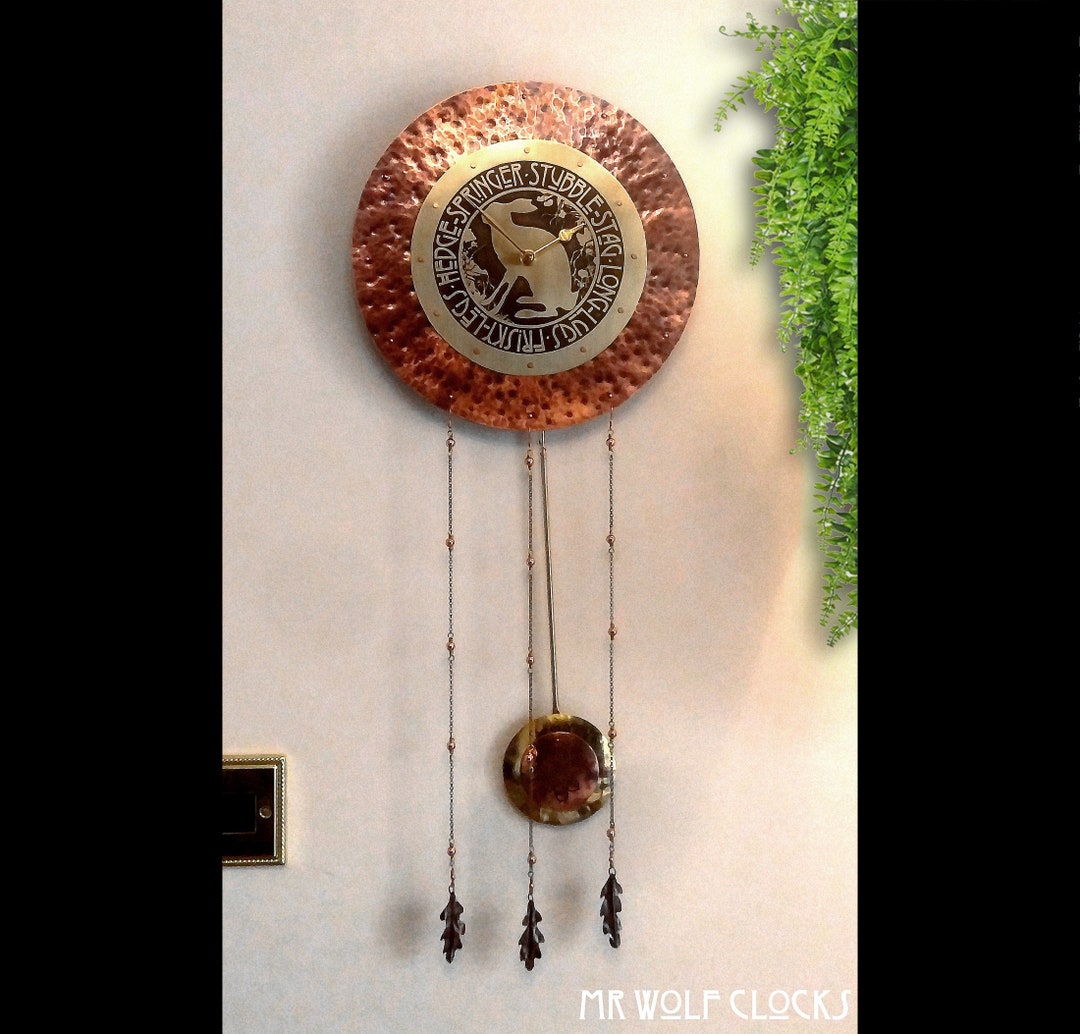 Hare Pendulum Clock Copper/brass Arts&crafts +/- 12"/30cm Diam 24"/60cm ...
