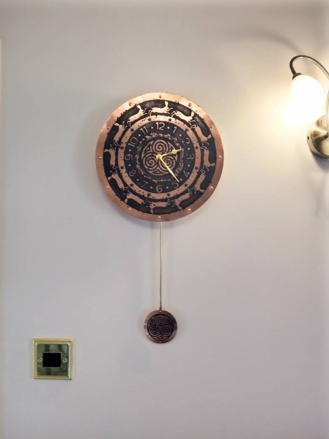 Large Copper Pendulum Wall Clock With Hares Triscele Willow Country ...