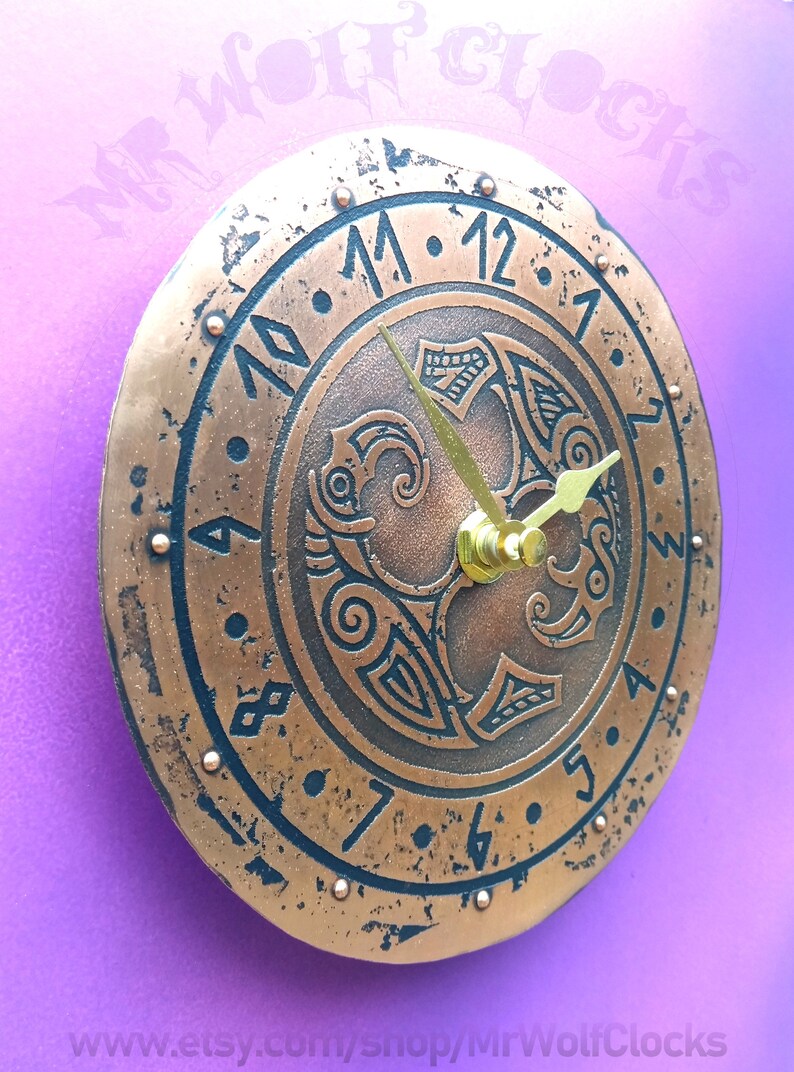 Viking Art Wall Clock Copper. Odin's Ravens design by - Etsy.de