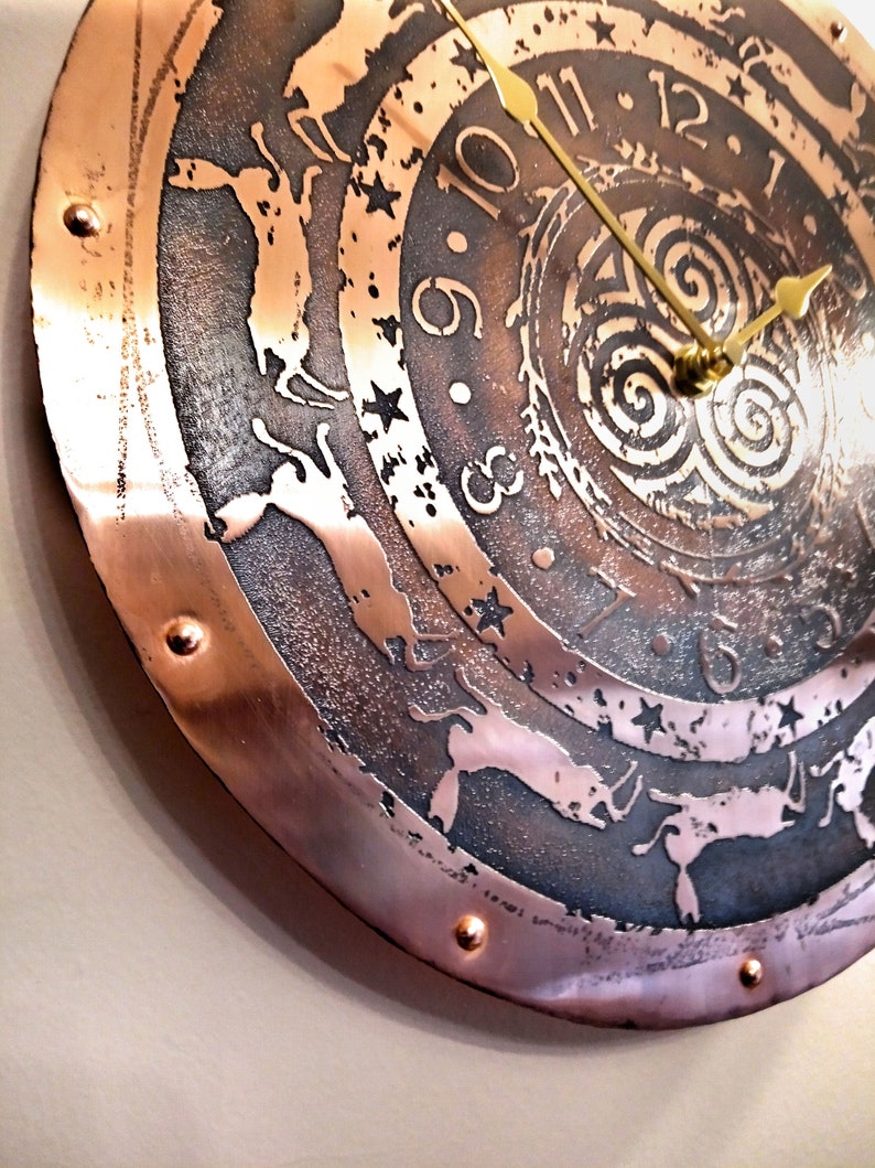 Large Copper Wall Clock With Hares and Triskele12 | Etsy UK