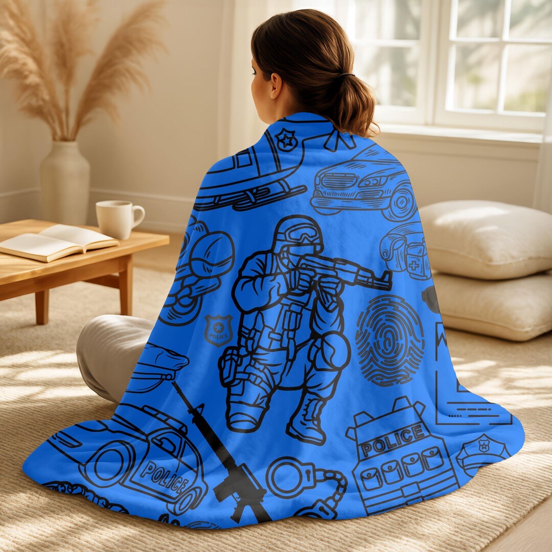 Police Officer Throw Blanket: Law Enforcement Decor, Thin Blue Line - Etsy