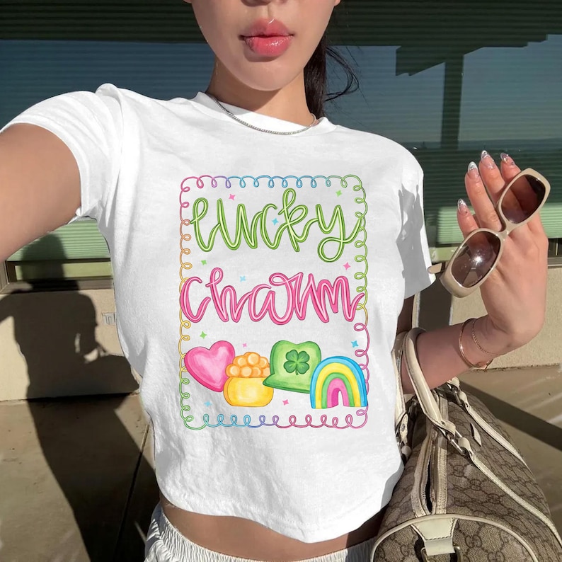 Lucky Charm PNG, Cute St Patricks Day Shirt Design, Rainbow Shamrock ...