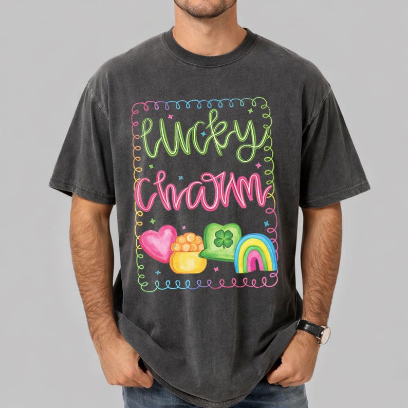 Lucky Charm PNG, Cute St Patricks Day Shirt Design, Rainbow Shamrock ...