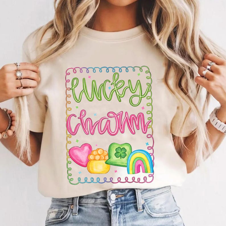 Lucky Charm PNG, Cute St Patricks Day Shirt Design, Rainbow Shamrock ...
