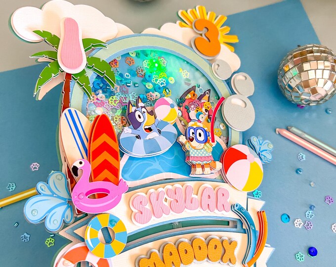Bluey Pool Party , Bluey Shaker Cake Topper With Light, Summer and ...
