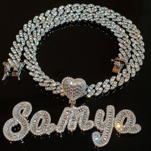 Personalized Icy Baguette Letters Necklace Custom Name Cuban - Etsy