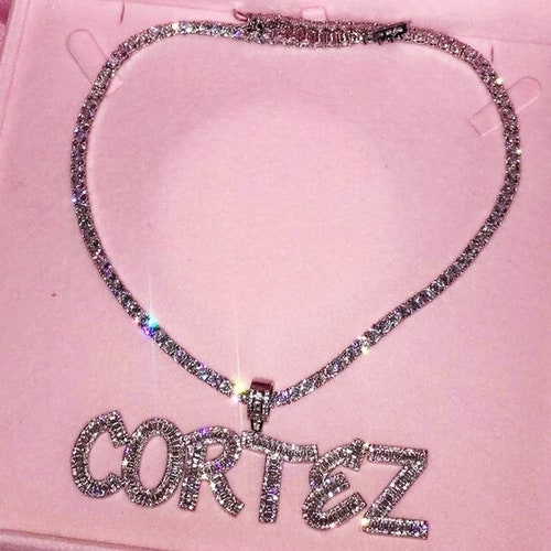 Personalized Icy Baguette Letters Necklace Custom Name Cuban - Etsy