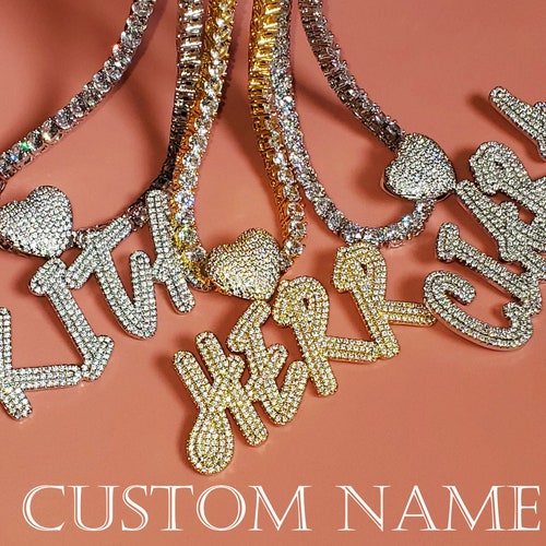 Personalized Icy Baguette Letters Necklace Custom Name Cuban - Etsy