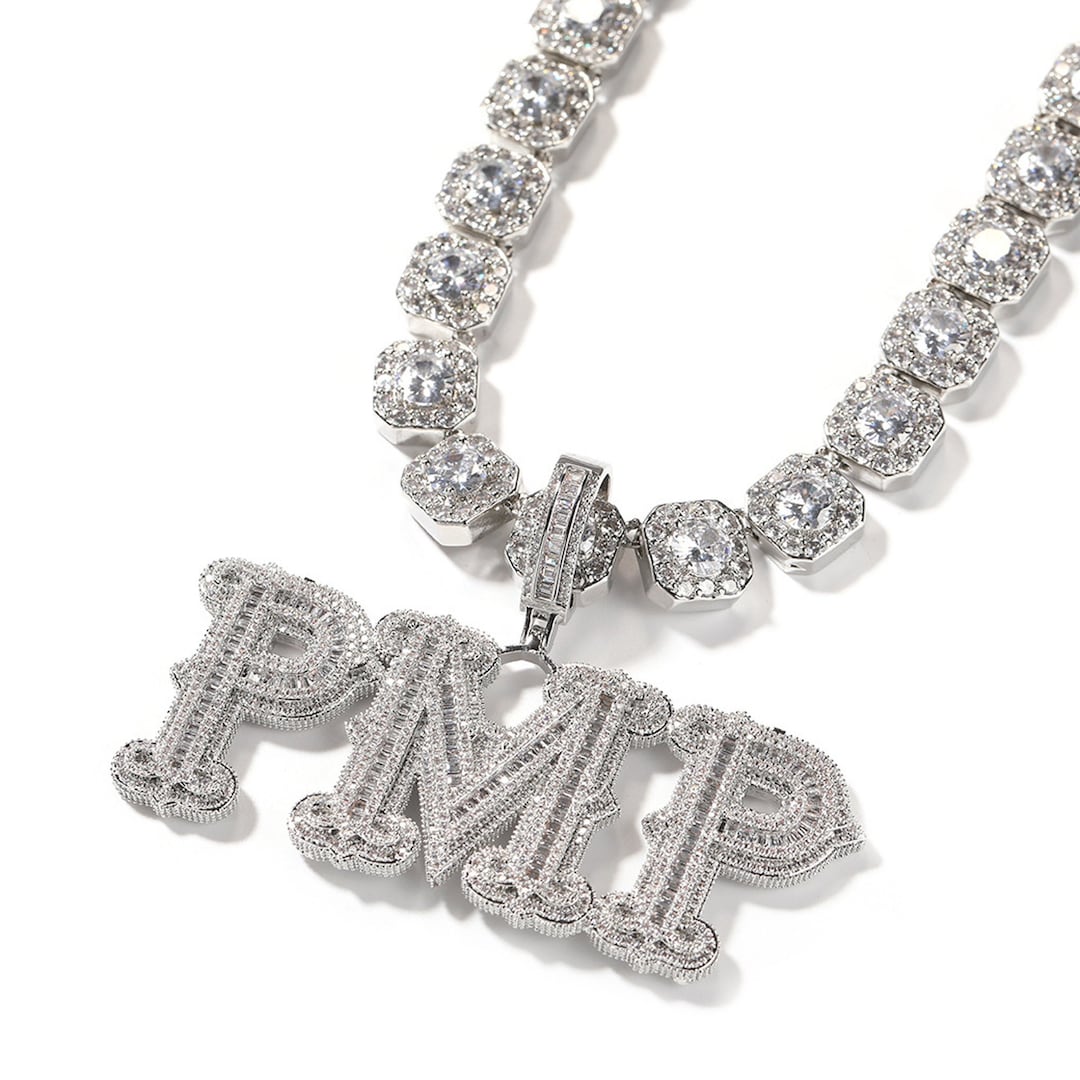 CUSTOM Iced Baguette Letters Pendant Chain Custom Name - Etsy