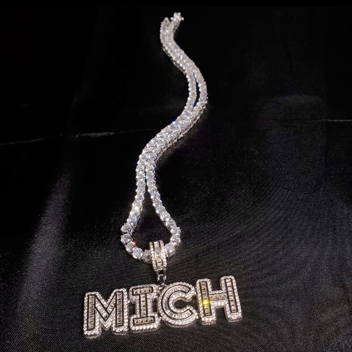 Customized Icy Name Pendant With Tennis Chain Personalized - Etsy