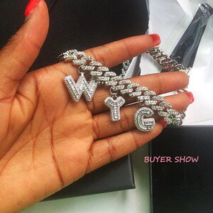 Icy Baguette Letters Chain Name Necklace, Customized Name Choker, Cubic ...