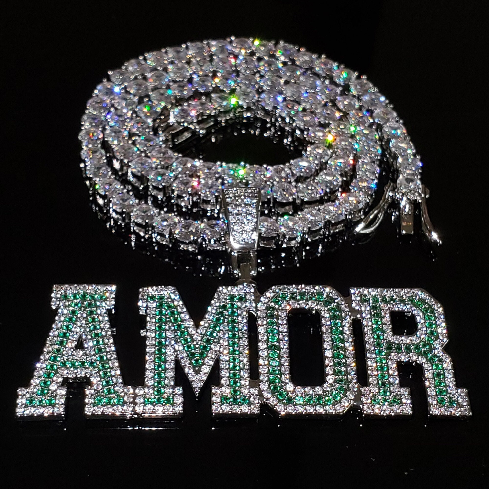 Personalized Green Varsity Letters Necklace Dainty Letter - Etsy