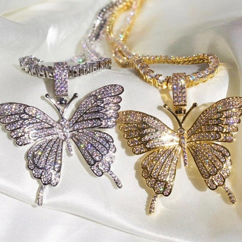Butterfly Pendant With Icy Tennis Chain Butterfly Pendant | Etsy