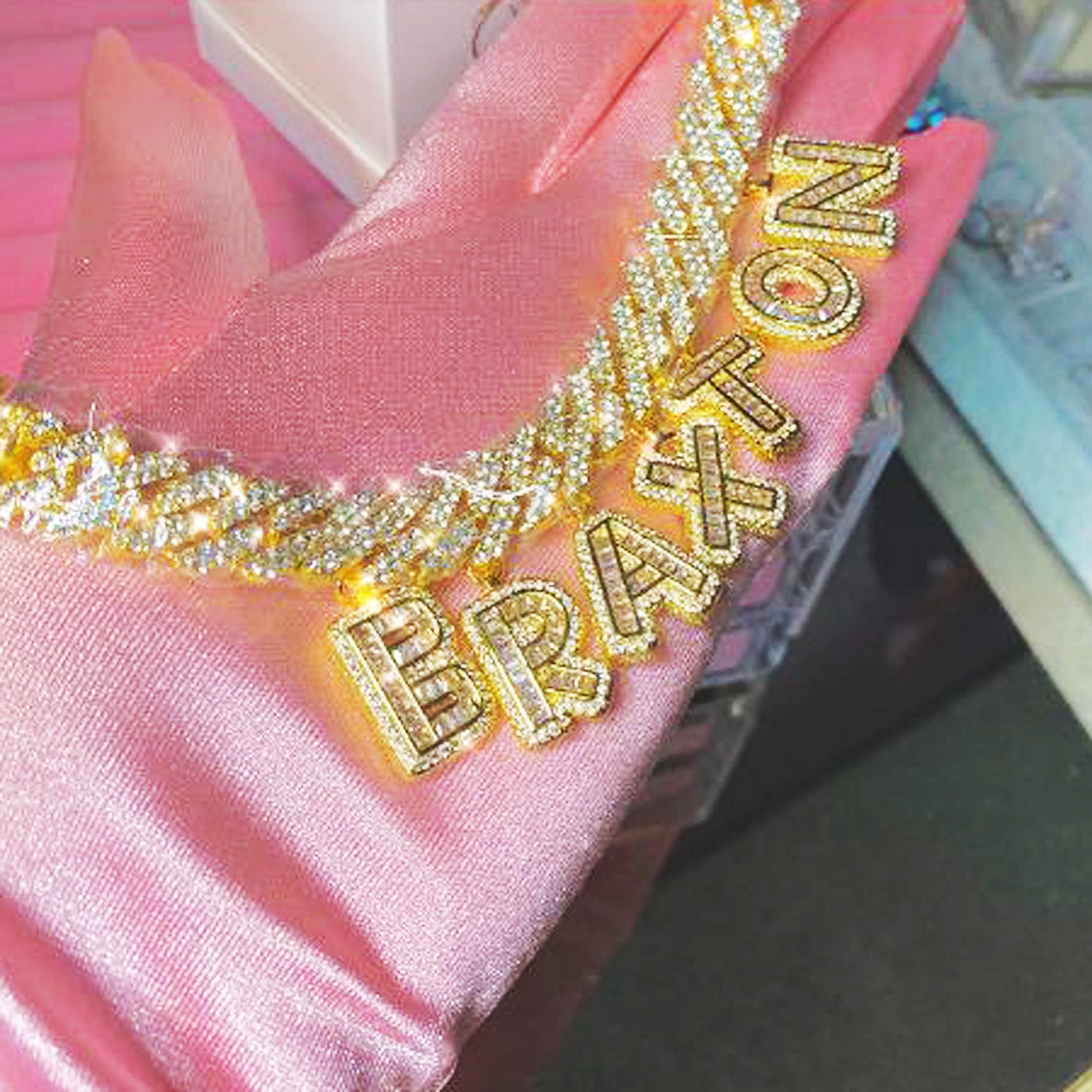 Personalized Icy Baguette Letters Necklace Custom Name Cuban | Etsy