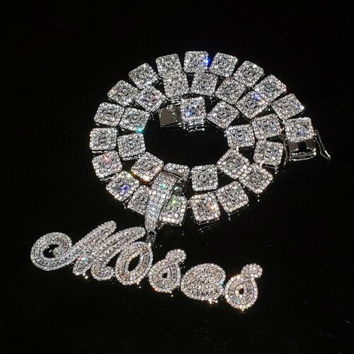 Personalized Icy Baguette Letters Necklace Custom Name Cuban - Etsy