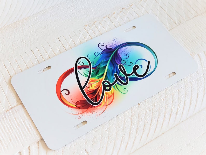 Rainbow Infinity Feather License Plate, Eternity Freedom Honor, New Car ...