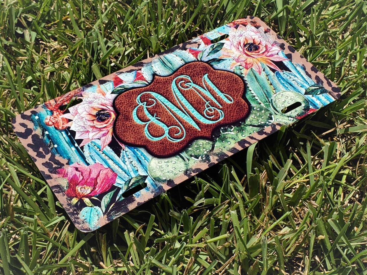 Personalized Front License Plate, Monogram Custom License Plate, Floral ...