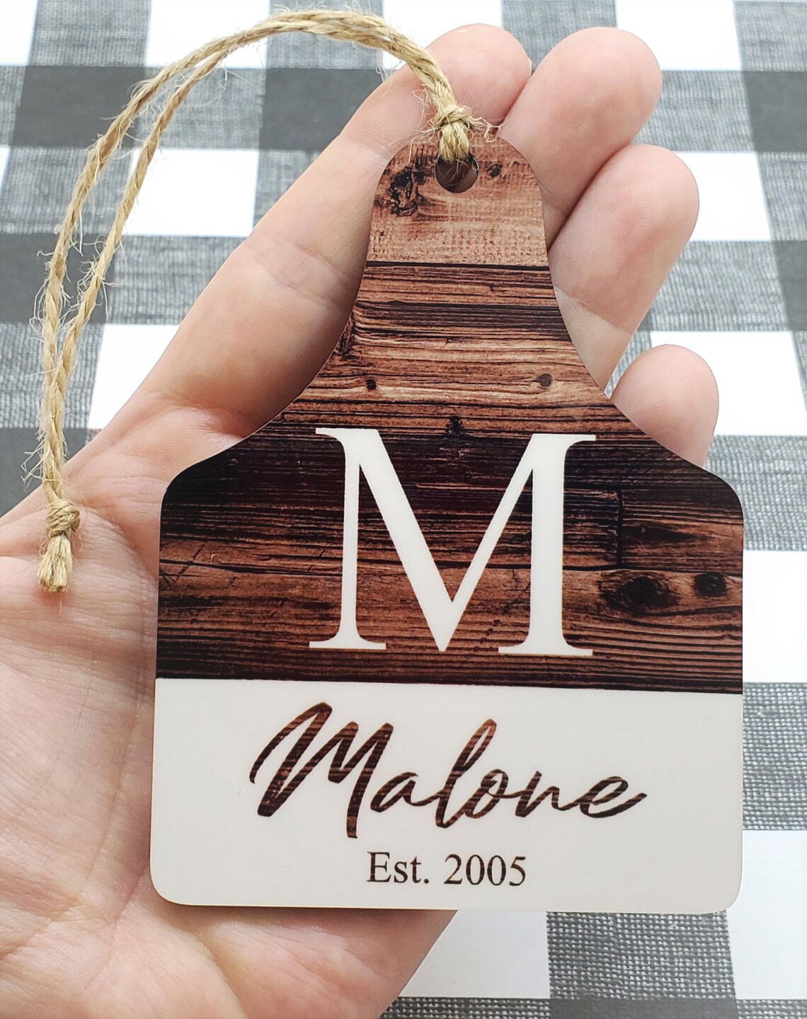 Ear Tag Ornament Personalized Farmhouse Custom Faux Wood | Etsy
