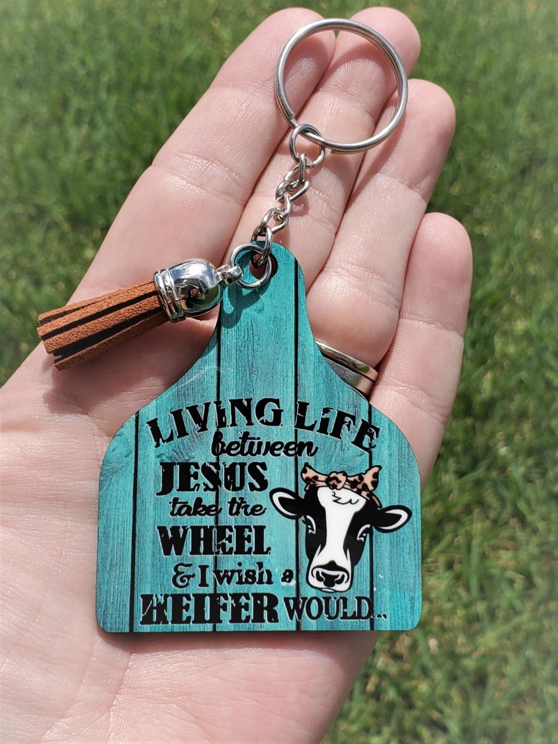 Cattle Livestock Keychain Cow Ear Tag Tassel Leopard Heifer | Etsy